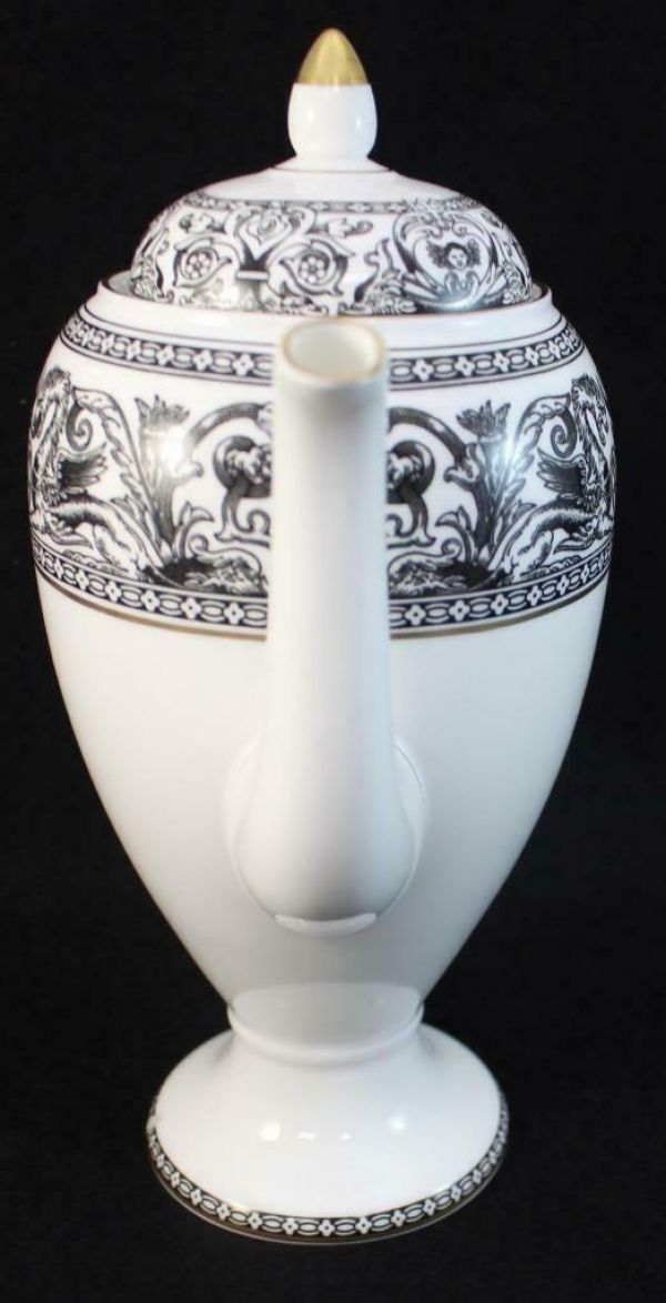 Wedgwood FLORENTINE BLACK Coffee Pot W/Lid W4312 Bone China | #67544427