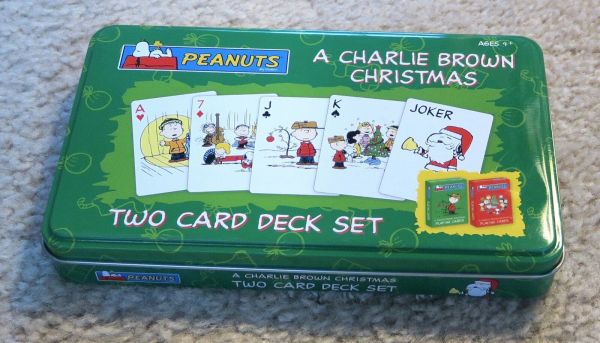 CHARLIE BROWN CHRISTMAS Peanuts Gang Decks Of Playing Cards Open Tin ...