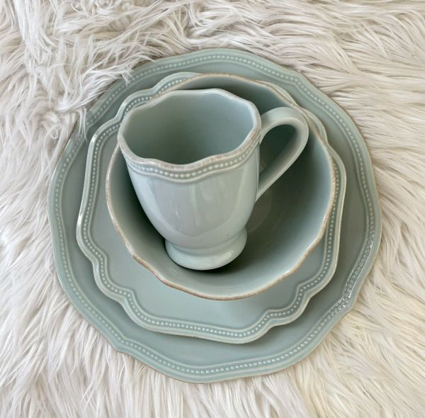 4 Piece Setting Lenox French Perle Bead Ice Blue Plates | #67756161