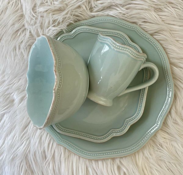4 Piece Setting Lenox French Perle Bead Ice Blue Plates | #67756161