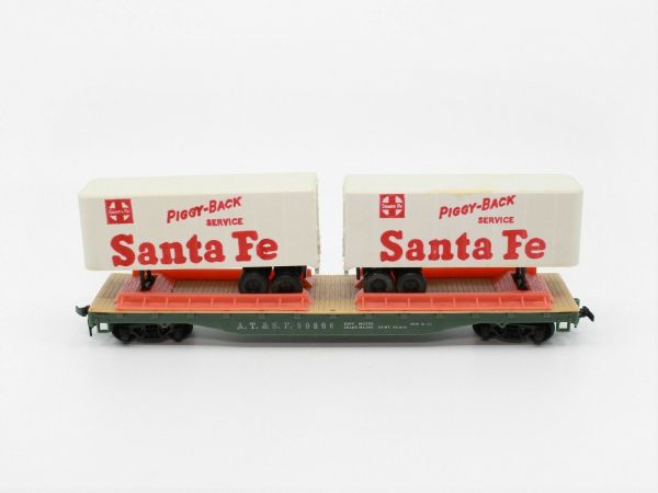 TYCO AT&SF Flat Car With Santa Fe Piggyback Trailers - HO Scale Model ...
