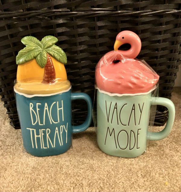 Rae Dunn Beach Therapy Vacay Mode Flamingo Palm Tree Mugs Cups Summer ...