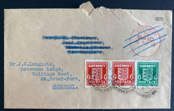 1942 Occupied Guernsey Channel Island WW2 Cover To St Peter Port ...