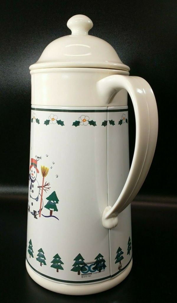 Pfaltzgraff Thermal Vacuum Carafe Snowman Snow Village OGGI Holiday ...