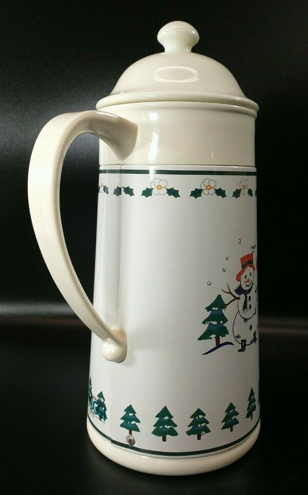 Pfaltzgraff Thermal Vacuum Carafe Snowman Snow Village OGGI Holiday ...
