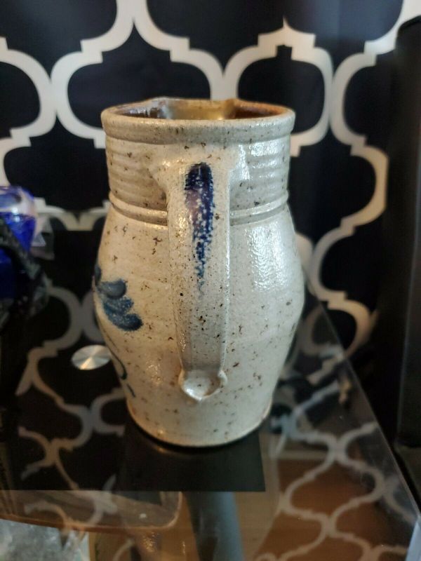 ROWE POTTERY COBALT BLUE SALT GLAZE STONEWARE PITCHER | #68523333