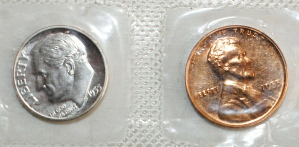 1955 P US Proof Set 3 Silver Coins 1c - 50c Denominations Flat Pack ...