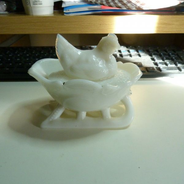 Vintage Westmoreland White Milk Glass Hen On A Sleigh | #68878908