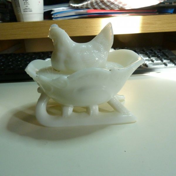 Vintage Westmoreland White Milk Glass Hen On A Sleigh | #68878908