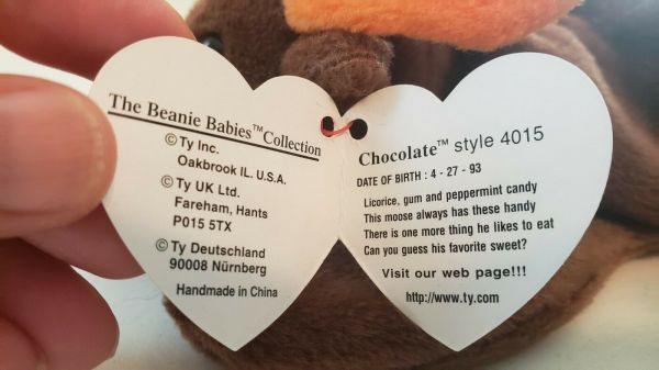 RETIRED Chocolate The Moose Ty Beanie Baby 1993 First Gen RARE PVC ...