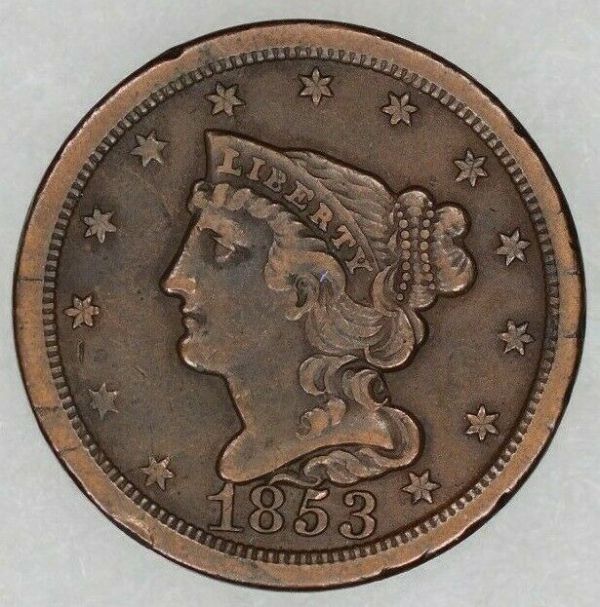 1853 CORONET HEAD LARGE CENT 1C VF VERY FINE CIRCULATED (9621) | #68972034