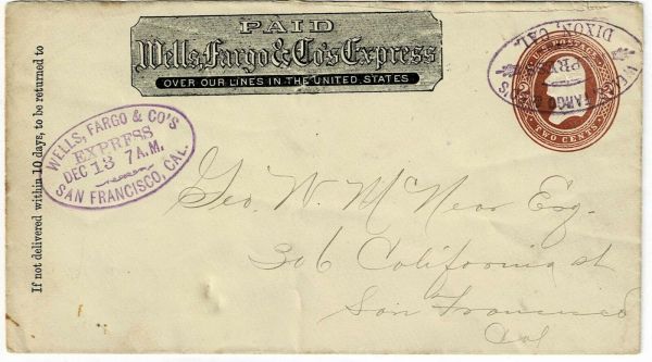 1880 ' S Dixon, Cal. Oval Well Fargo Express Cancel In Purple On ...