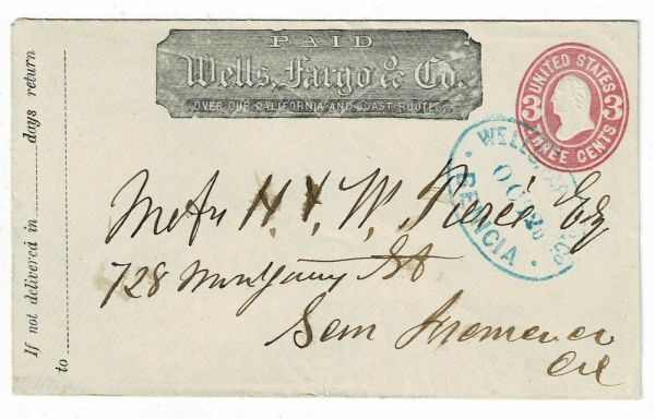 1860 ' S Benicia, Cal. Oval Well Fargo Express Cancel In Blue On ...
