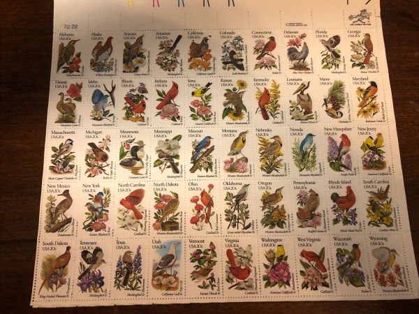 5 Full Sheets Of 50 USA State Birds & Flowers $. 20 Cent First Class ...