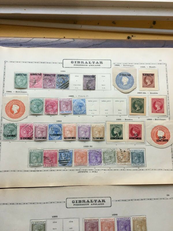 Old Postage Stamps, Gibraltar 3 Pages, Hinged On Old Album Pages ...