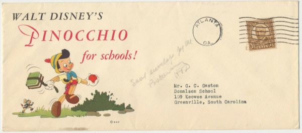 Walt Disney ' S Pinocchio For Schools Cover 1930 Harding 1 1/2 Cent ...