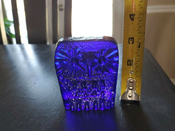 Blenko Vintage Cobalt Blue Glass Owl Paperweight USA W Sticker | #69414318